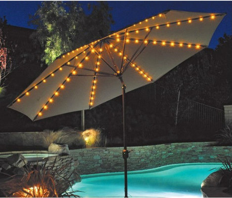 Round Aluminum Solar Patio Umbrella , Red LED Patio Umbrella with Light