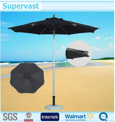 Straight Wooden Umbrella / Patio Market Umbrella , Solar Charge USB Outdoor Umbrella
