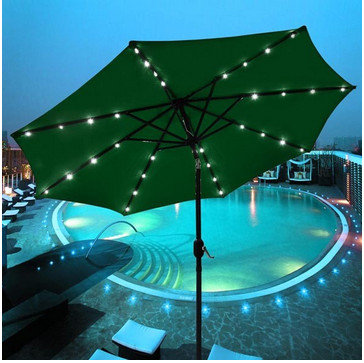Garden Backyard LED Solar Lighted Patio Umbrellas For Outdoor Sunshade