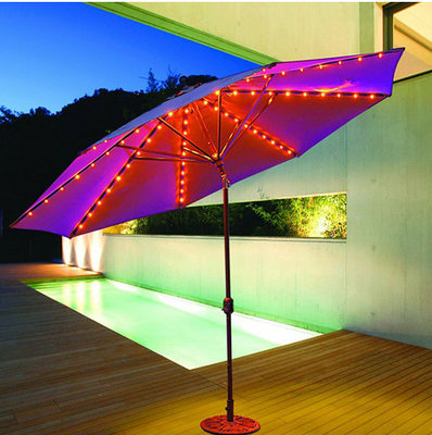 Multi Color Solar Patio Umbrella , Stainless Steel Pole LED Beach Umbrella