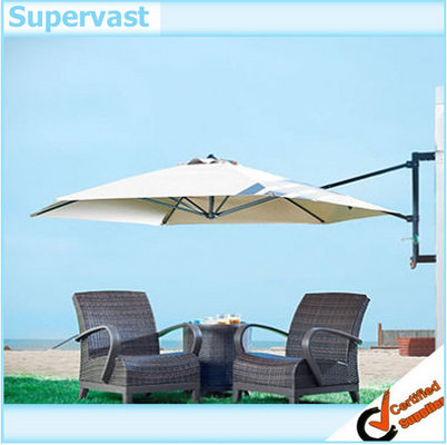White Wall Mounted Offset Patio Umbrella with Aluminum Frame 6 Steel ribs
