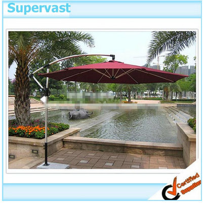 Hand crank 9' Offset Patio Umbrella 270CM Aluminum Banana Parasol With Marble Base