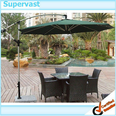 Hand crank 9' Offset Patio Umbrella 270CM Aluminum Banana Parasol With Marble Base