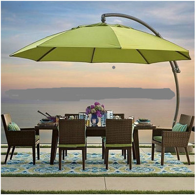 Decorative Yellow Color Offset Patio Hanging Umbrella With Waterproof Fabric