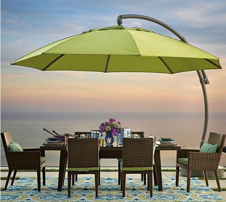 3.5M Aluminum Folding Parasol Steel Ribs Offset Patio Umbrella Commercial Grade