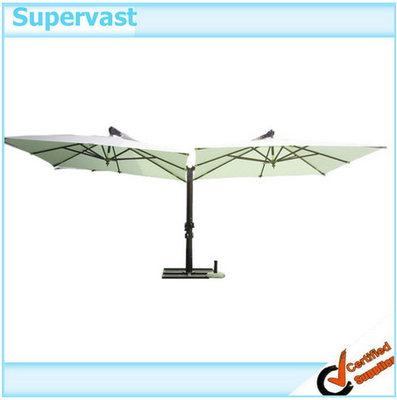 Twin Side Cantilever Offset Patio Umbrella , Sunshade Wood Outdoor Hanging Umbrella
