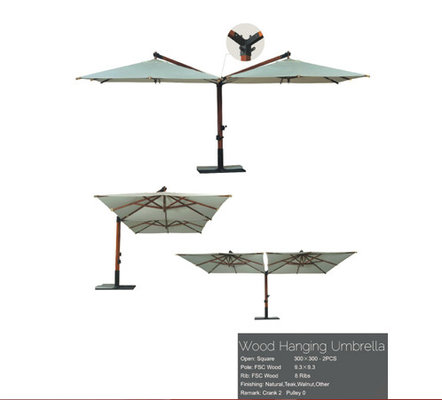 Twin Side Cantilever Offset Patio Umbrella , Sunshade Wood Outdoor Hanging Umbrella