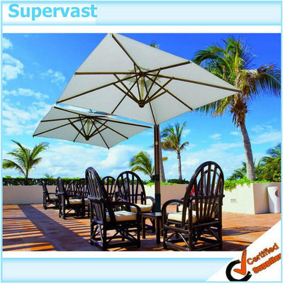 Twin Side Cantilever Offset Patio Umbrella , Sunshade Wood Outdoor Hanging Umbrella