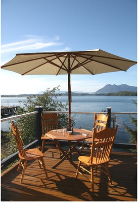 Teak Premium Navy Blue Round Parasol Wood Patio Umbrella With Single Pulley Crank