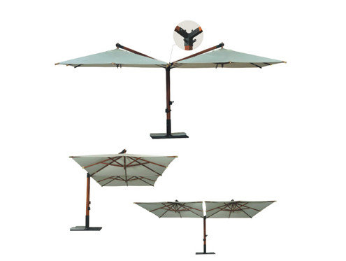 Double Wooden Offset Patio Umbrella Canopy , Cantilever Outdoor Patio Table Umbrella