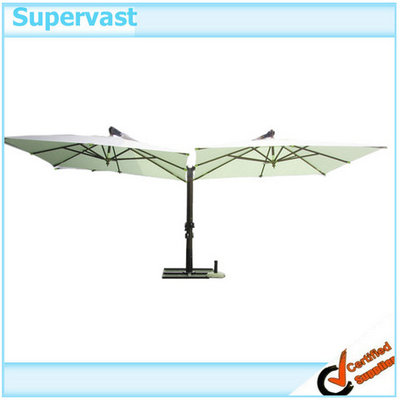 Double Wooden Offset Patio Umbrella Canopy , Cantilever Outdoor Patio Table Umbrella