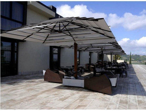 Double Wooden Offset Patio Umbrella Canopy , Cantilever Outdoor Patio Table Umbrella