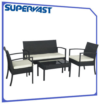 4pc Black Resin Wicker Patio Furniture Deep Seating Set Garden Sofa Chair Table