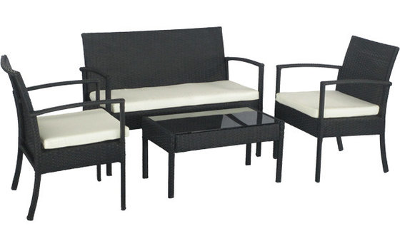 4pc Black Resin Wicker Patio Furniture Deep Seating Set Garden Sofa Chair Table