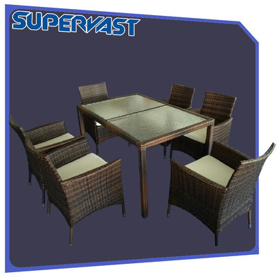 Double glass top 7pc Resin Wicker Patio Furniture Dining Set KD Style