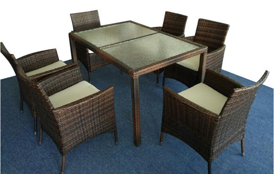 Double glass top 7pc Resin Wicker Patio Furniture Dining Set KD Style