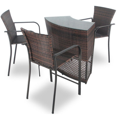 Brown Black Pub Height Resin Wicker Patio Furniture Bar Furniture Set Curved Table