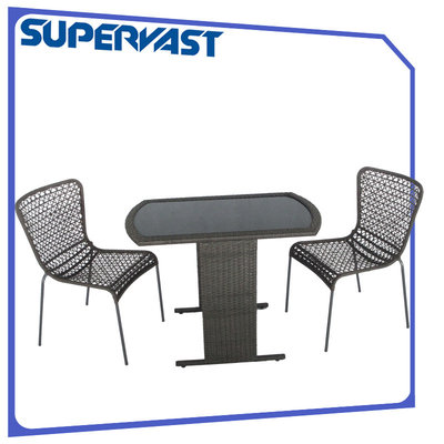 Outdoor 3pc Resin Wicker Patio Furniture Set Table Stackable chairs