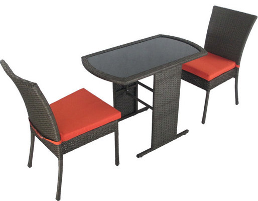 Black Compact 3pc Resin Wicker Patio Furniture Set with Seat Cushion