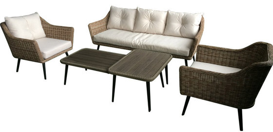 Double Table Resin Wicker Patio Furniture Cushion Outdoor Conversation Set
