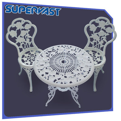 White 3pc Cast Aluminum Patio Furniture Rose Pattern Chat Set KD Style
