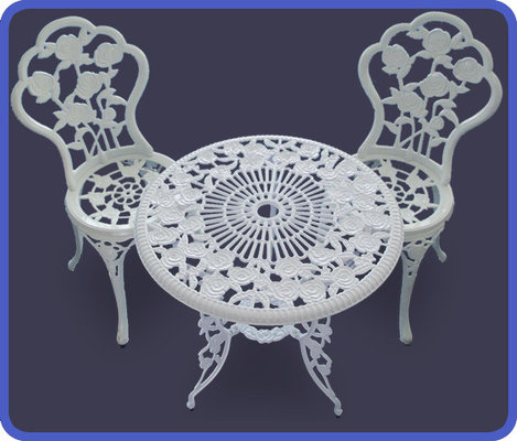 White 3pc Cast Aluminum Patio Furniture Rose Pattern Chat Set KD Style