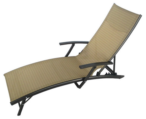 Sling Outdoor Folding Patio Furniture Armrest Garden Poolside Chaise Lounge