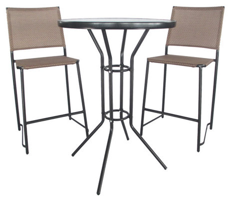 Pub Height Patio Bistro Set Bar Furniture Sling Chat Set Round Glass