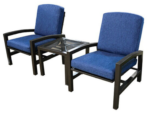 Powder Coated Black Square Tube Metal Chat Set With Cushion KD Style