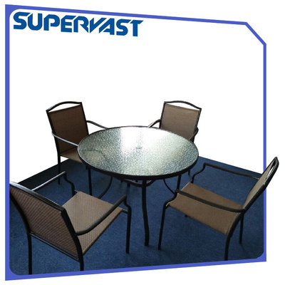 Outdoor Garden 5pc Patio Bistro Set Sling Dining Set Water Waved Glass Top Table