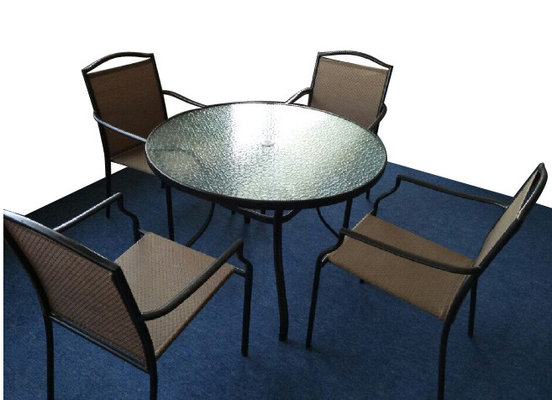 Outdoor Garden 5pc Patio Bistro Set Sling Dining Set Water Waved Glass Top Table