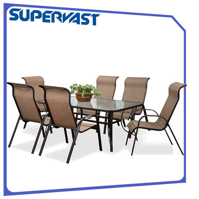 Sling Patio Bistro Patio Furniture Dining Sets Tempered Glass Top Table