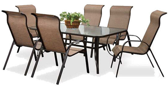 Sling Patio Bistro Patio Furniture Dining Sets Tempered Glass Top Table
