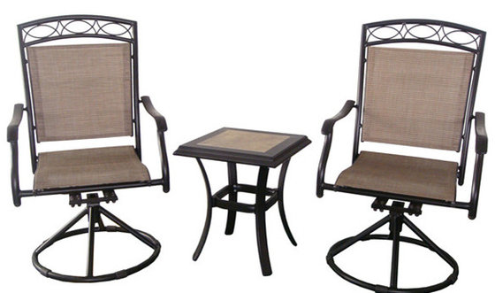 3pc Swivel Sling Chat Set Tile Top Table Swivel Chairs ISO9001 SGS