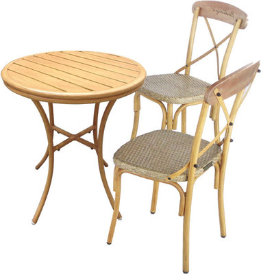 3 Piece Outdoor Bar Height Bistro Set , Bistro Table & Chairs Sets With Hand Brush