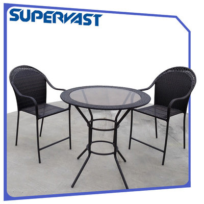Black High Bar Wicker Outdoor Furniture Bistro Balcony Set / Patio Bar Height Bistro Set
