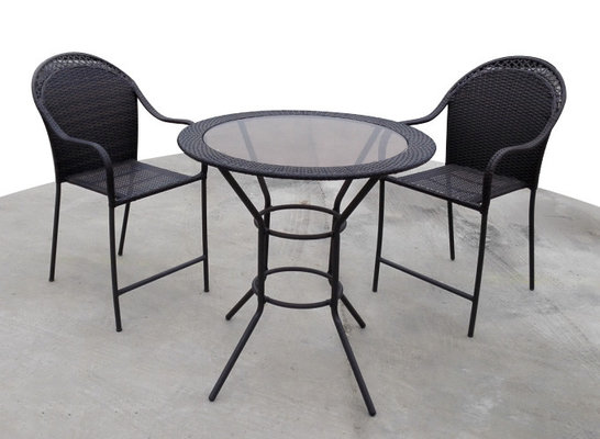 Black High Bar Wicker Outdoor Furniture Bistro Balcony Set / Patio Bar Height Bistro Set