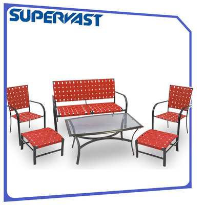 Outdoor Steel Patio Furniture 6PC Garden Patio Cross Weave Strap Set with Ottoman
