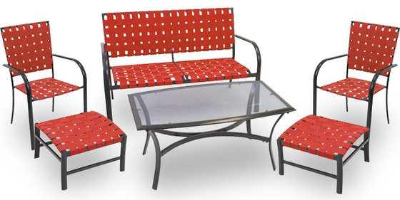 Outdoor Steel Patio Furniture 6PC Garden Patio Cross Weave Strap Set with Ottoman