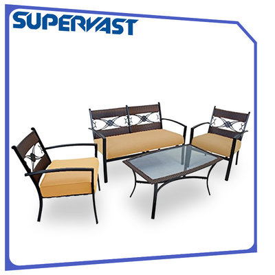 5PC Outdoor Garden Steel Patio Furniture Woven Webbing Strap Set with Ottoman