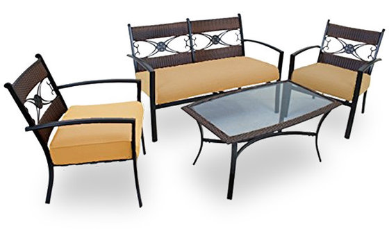 5PC Outdoor Garden Steel Patio Furniture Woven Webbing Strap Set with Ottoman
