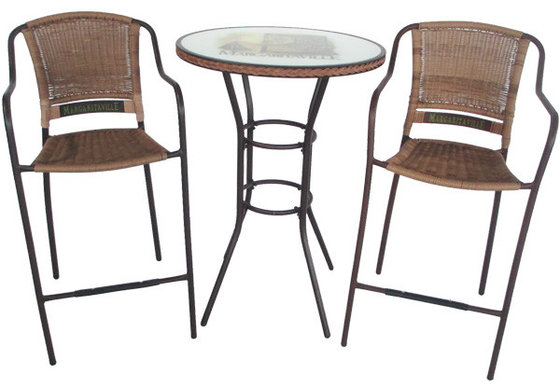 Outdoor Leisure 3PC Steel Resin Rattan Patio Bistro Set Garden High Bar Bistro Set