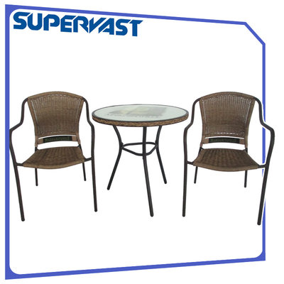 Outdoor PE Rattan Furniture 3PC Wicker Patio Furniture Bistro Sets Bar Height With Tripod Table