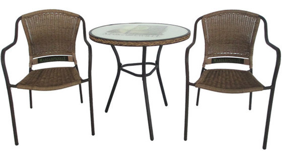 Outdoor PE Rattan Furniture 3PC Wicker Patio Furniture Bistro Sets Bar Height With Tripod Table