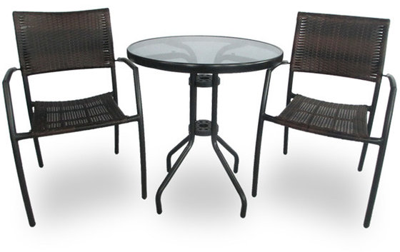 Outdoor Steel Furniture 3PC Rattan Patio Bistro Set Table and Chair