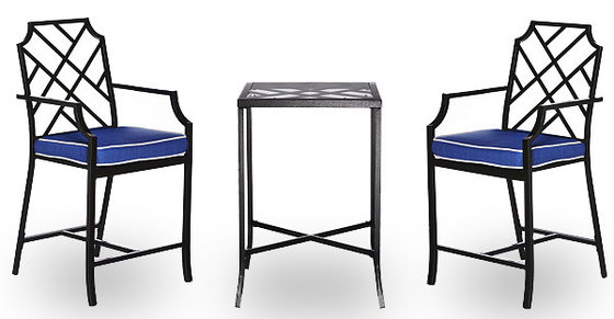 Outdoor Living Straight Pattern Steel Black Iron Bistro Set , High Bar Patio 2 Chair Bistro Set