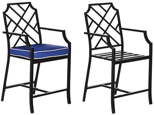 Outdoor Living Straight Pattern Steel Black Iron Bistro Set , High Bar Patio 2 Chair Bistro Set