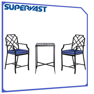 Outdoor Living Straight Pattern Steel Black Iron Bistro Set , High Bar Patio 2 Chair Bistro Set