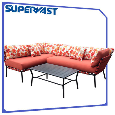 Outdoor Living Multi Color 4 Piece Patio Sectional Sofa Steel Frame Strap Patio Cross Weave Corner Sofa Set