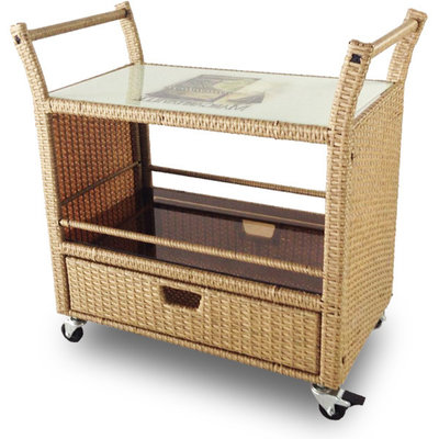 Steel Outdoor Garden Resin Wicker Patio Furniture Dining Trolley PE Rattan Serving Cart